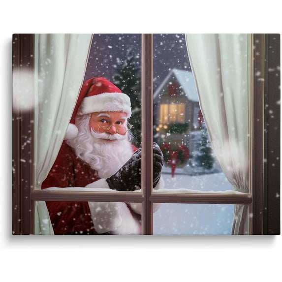 Christmas Santa Claus Peeking Through Window Canvas wall art decor ...