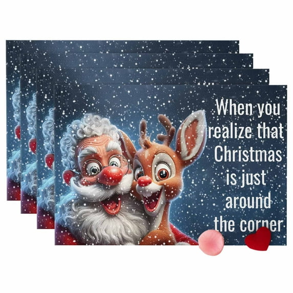 Christmas Santa Claus Placemats Set of 4, Funny Deer Santa Winter ...