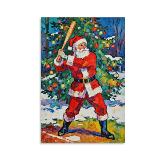 Christmas Santa Claus Play Baseball Art Painting On Canvas Wall Art ...