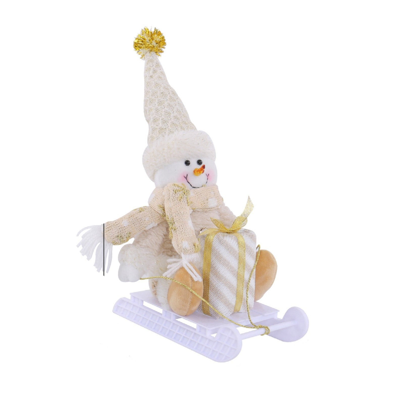 Christmas Santa Claus Plush Decoration with Gold Soft Hat on White Sled ...