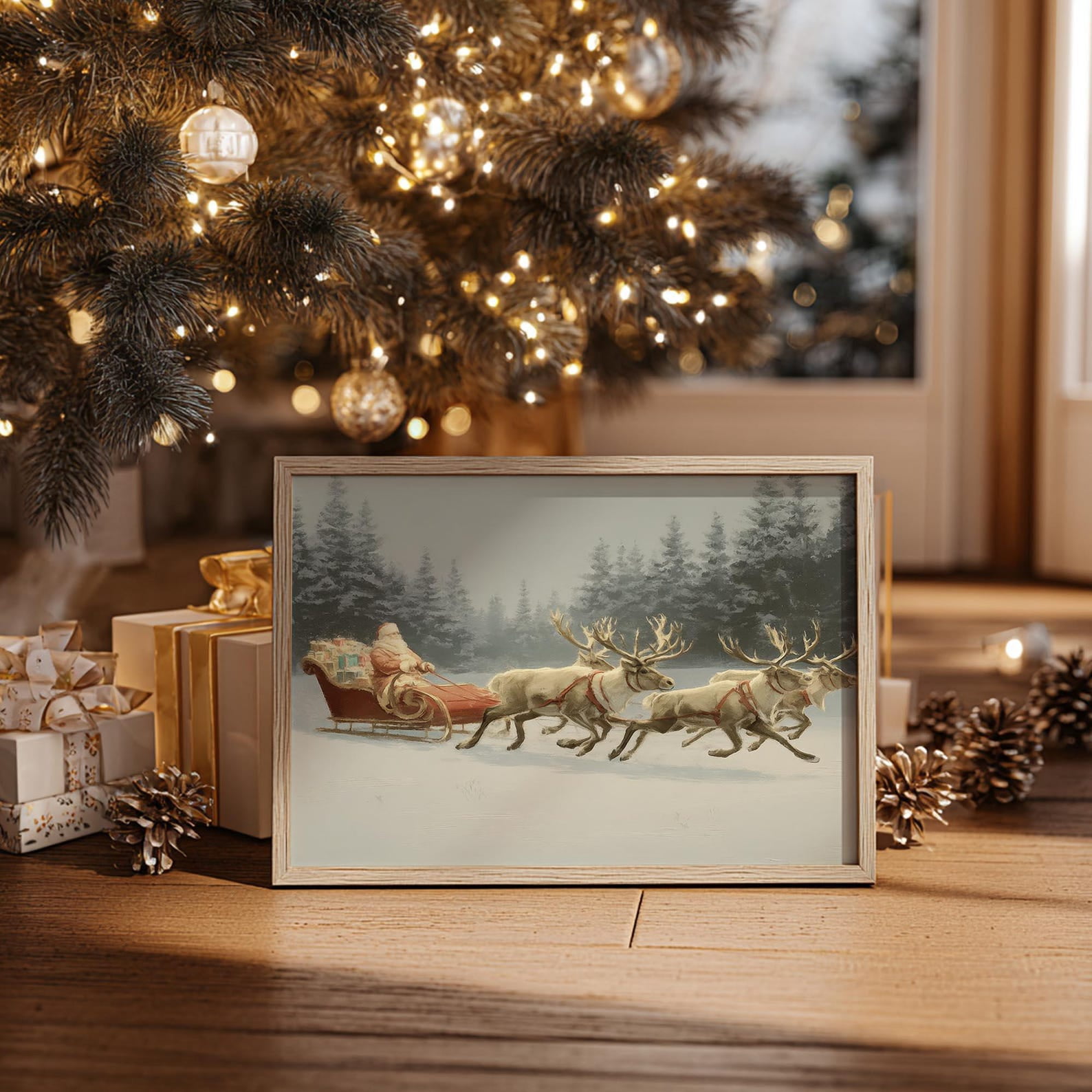 Christmas Santa Claus Print Wall Art, Vintage Christmas Home Decor ...