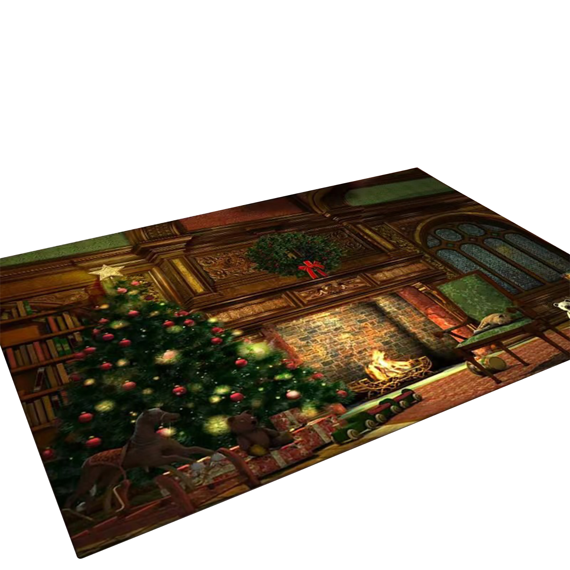 Christmas Santa Claus Reindeer Kitchen Rugs Sleigh Bath Floor Door Mats ...