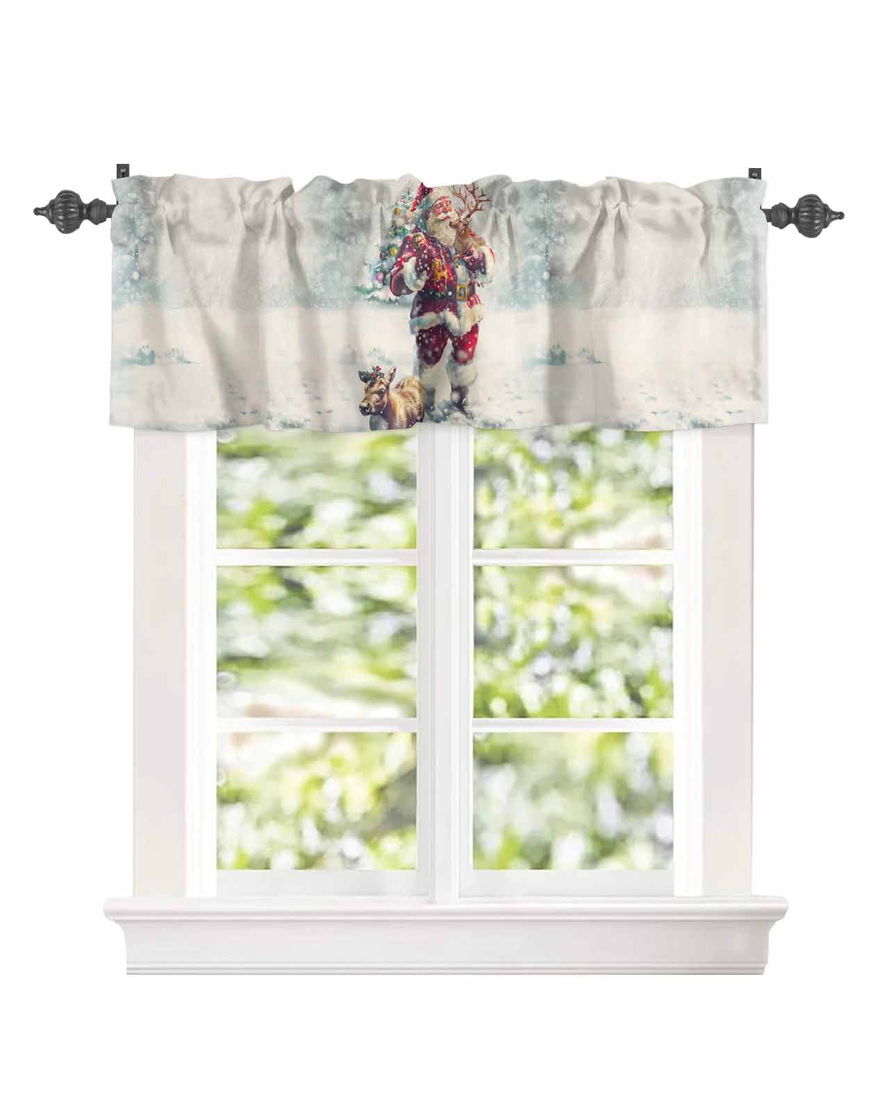 Christmas Santa Claus Reindeer Window Valances for Kitchen,Rod Pocket ...