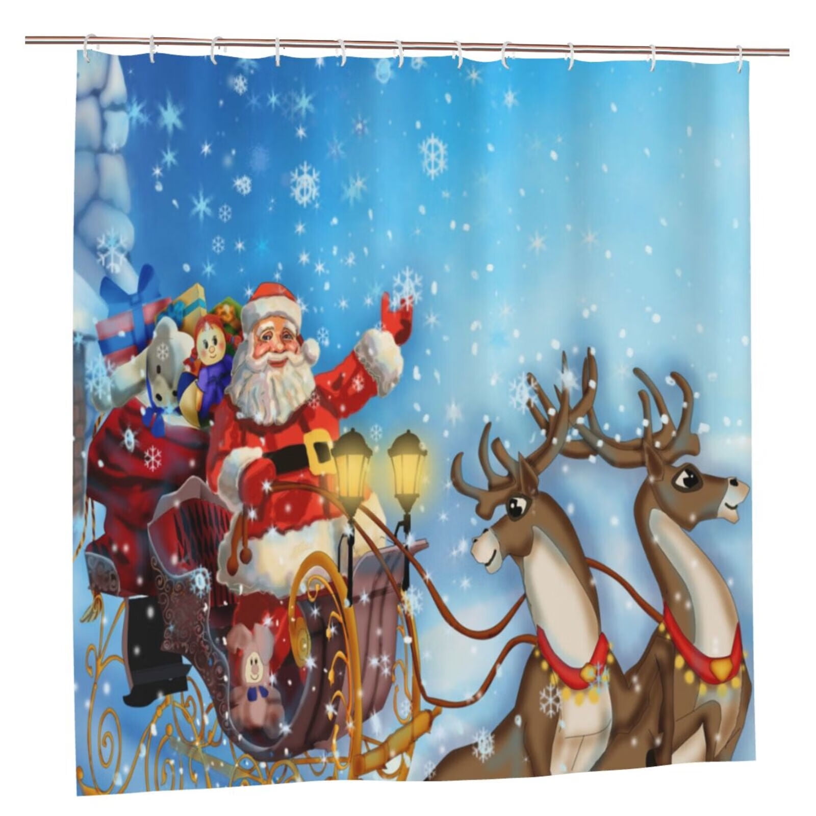 Christmas Santa Claus Shower Curtain Set with 12 Hooks Winter ...