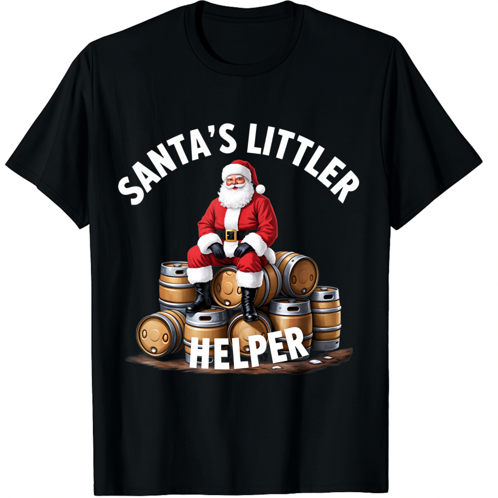 Christmas Santa Claus Sitting on Beer Barrels with Santa's Littler ...