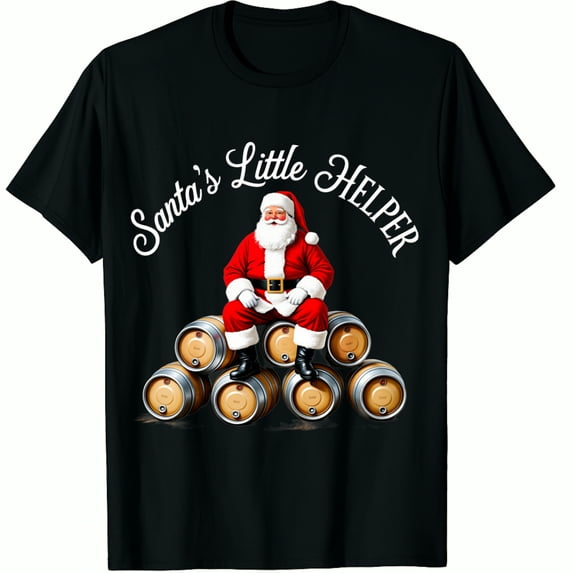 Christmas Santa Claus Sitting On Beer Kegs With Santa's Little Helper ...
