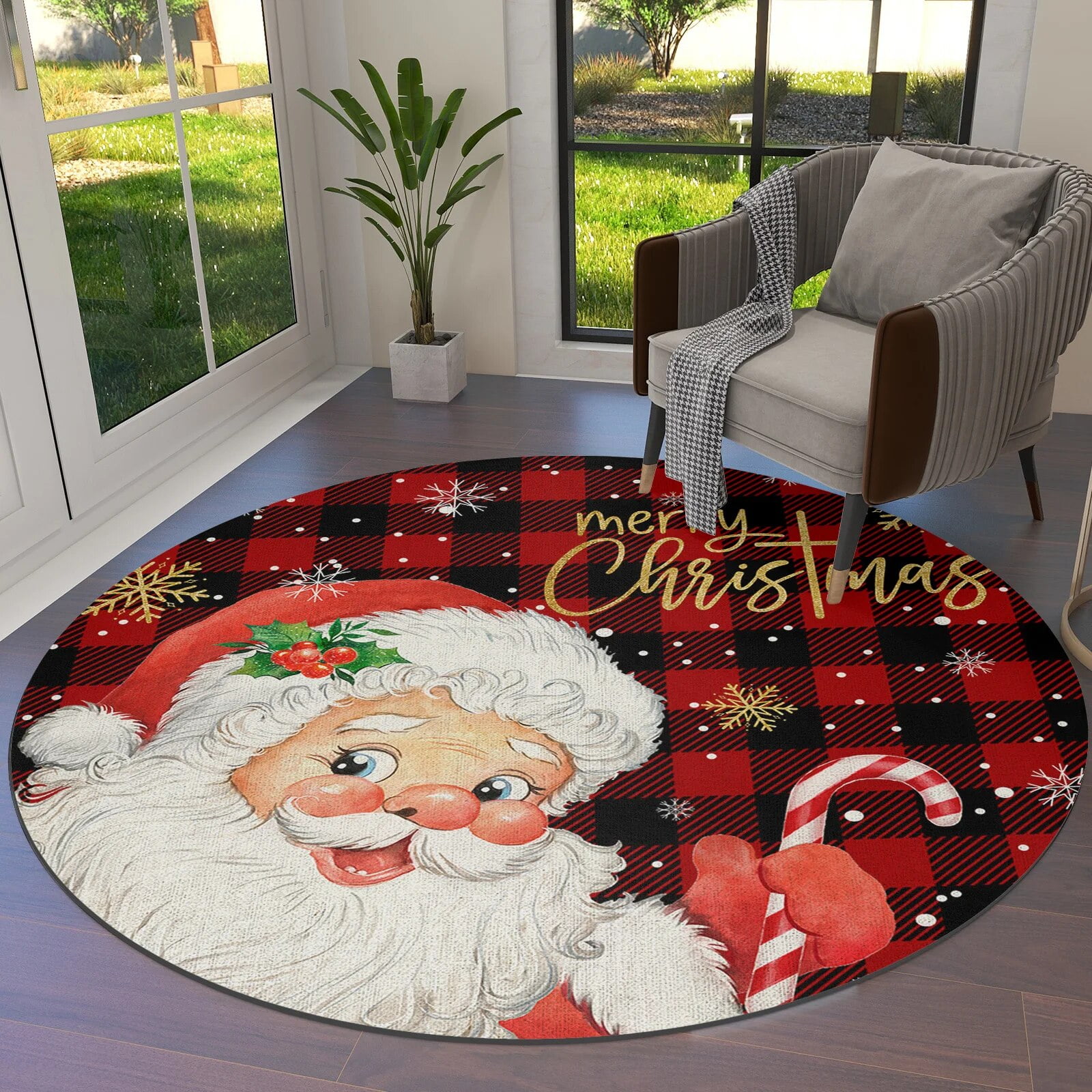 Christmas Santa Claus Snowflakes Round Area Rug Carpets for Living Room ...