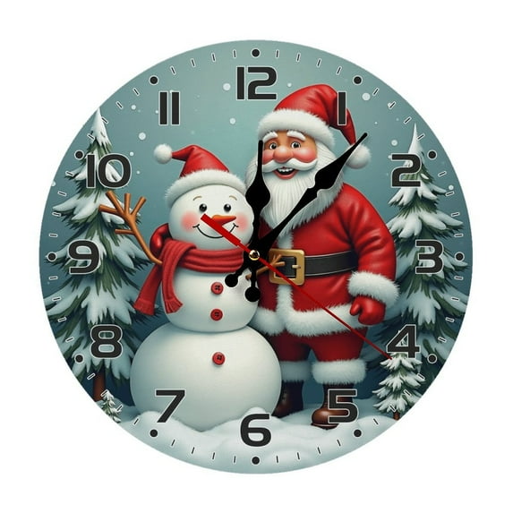Christmas Santa Claus Snowman Wall Clock 10 Inch Silent Non Ticking ...