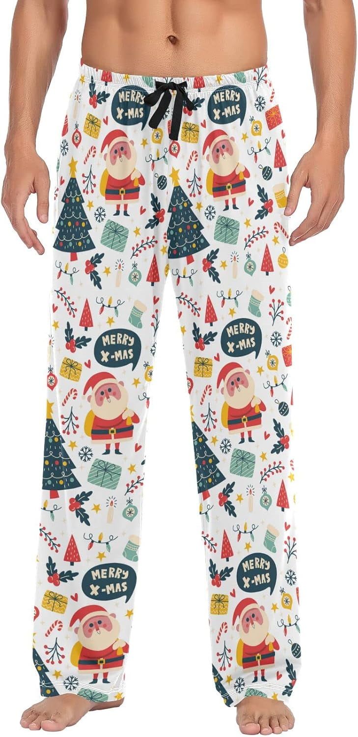 Christmas Santa Claus Tree Pajama Pants Mens Lounge Pants Straight-Fit ...