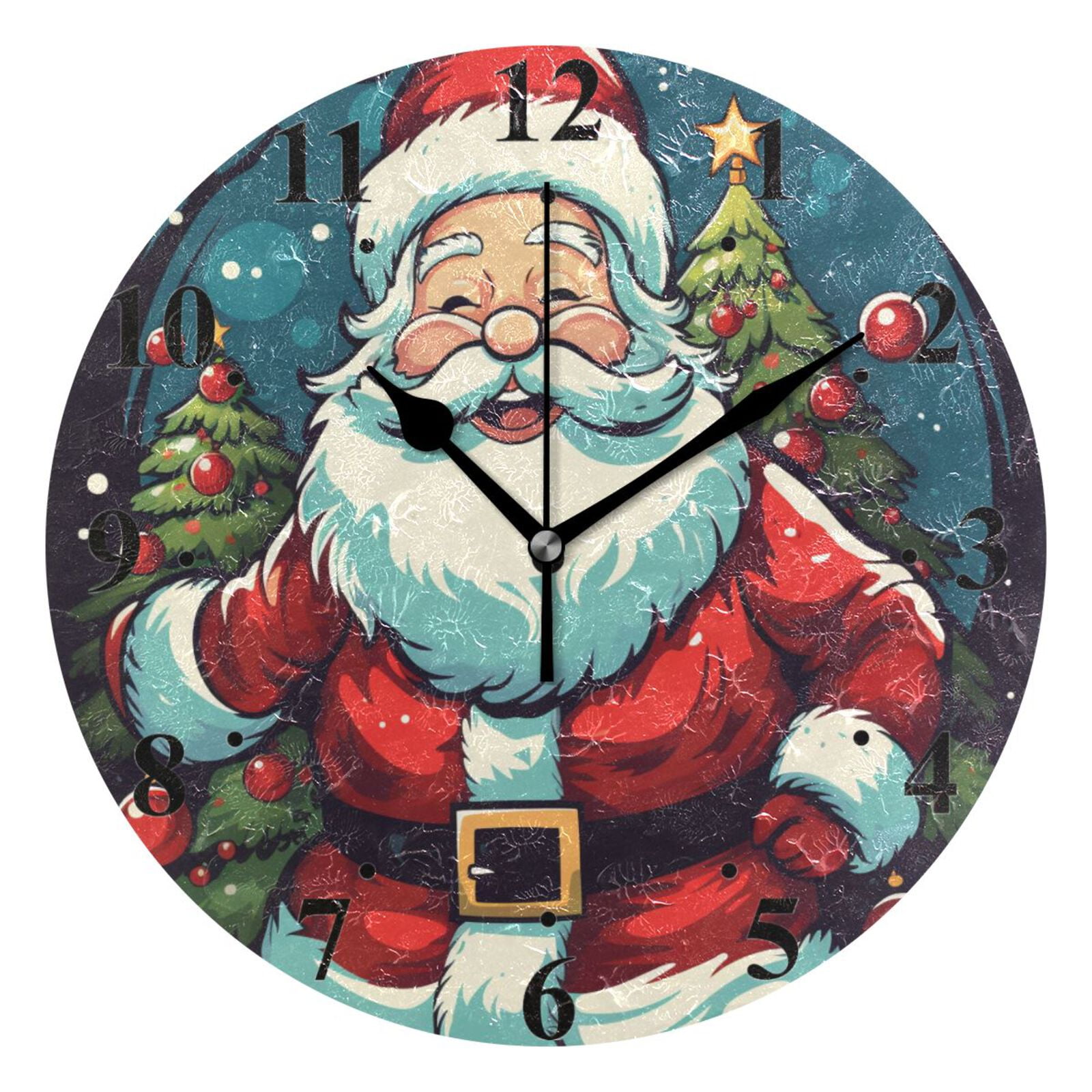 Christmas Santa Claus Trees Black 10 inch Wall Clocks Non Ticking Easy ...