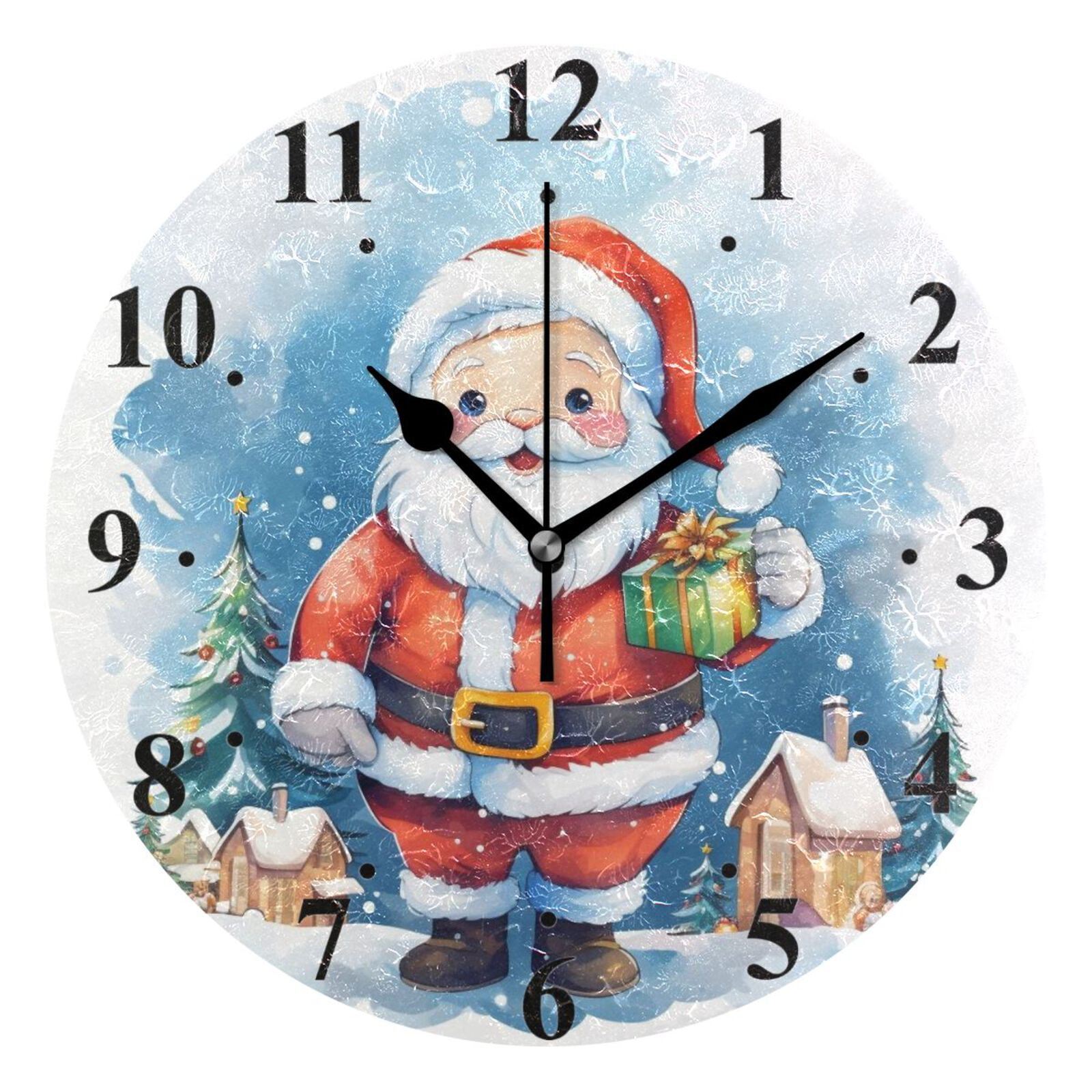 Christmas Santa Claus Trees Houses Black 10 inch Wall Clocks Non ...