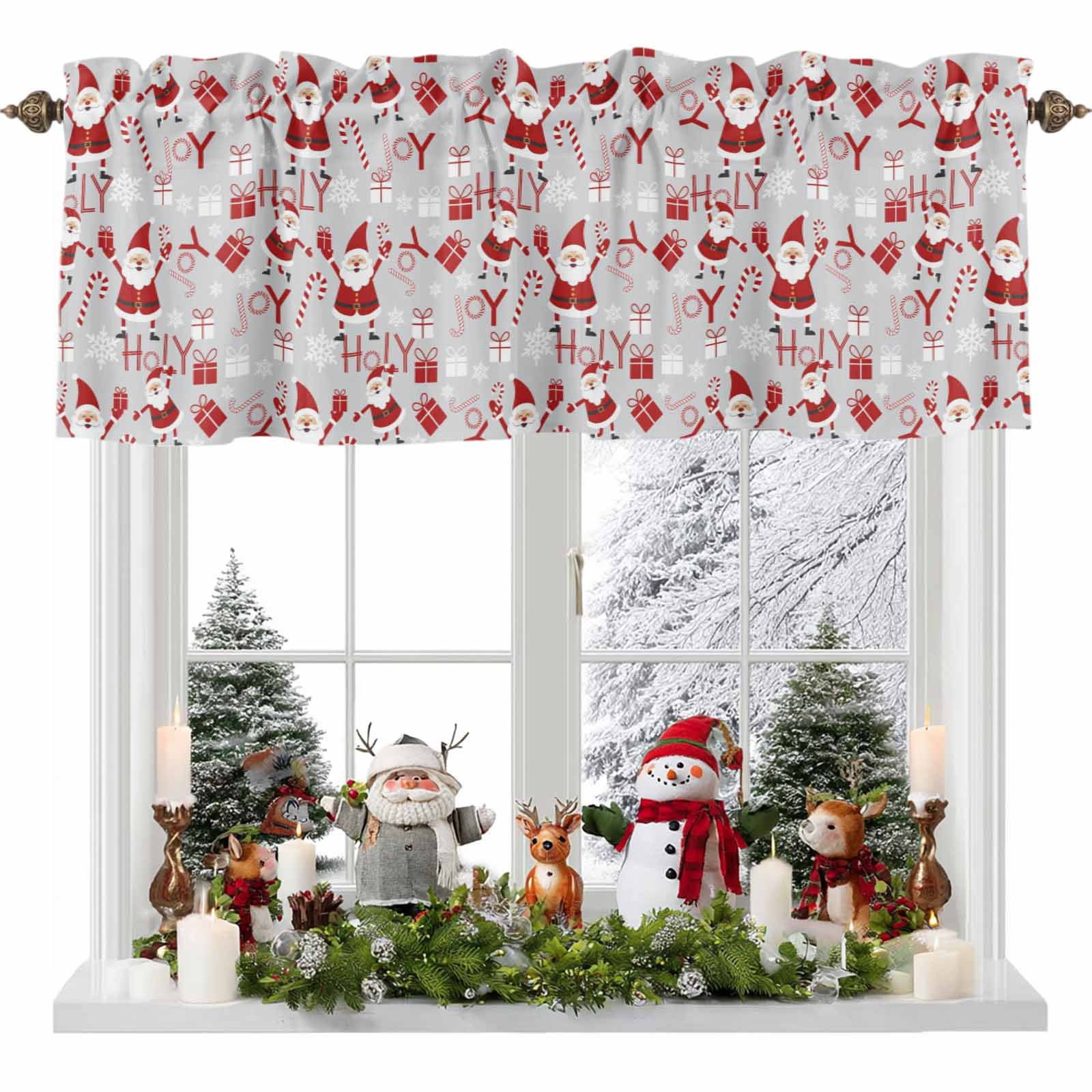 Christmas Santa Claus Valance Curtain for Windows Winter Red Gift ...