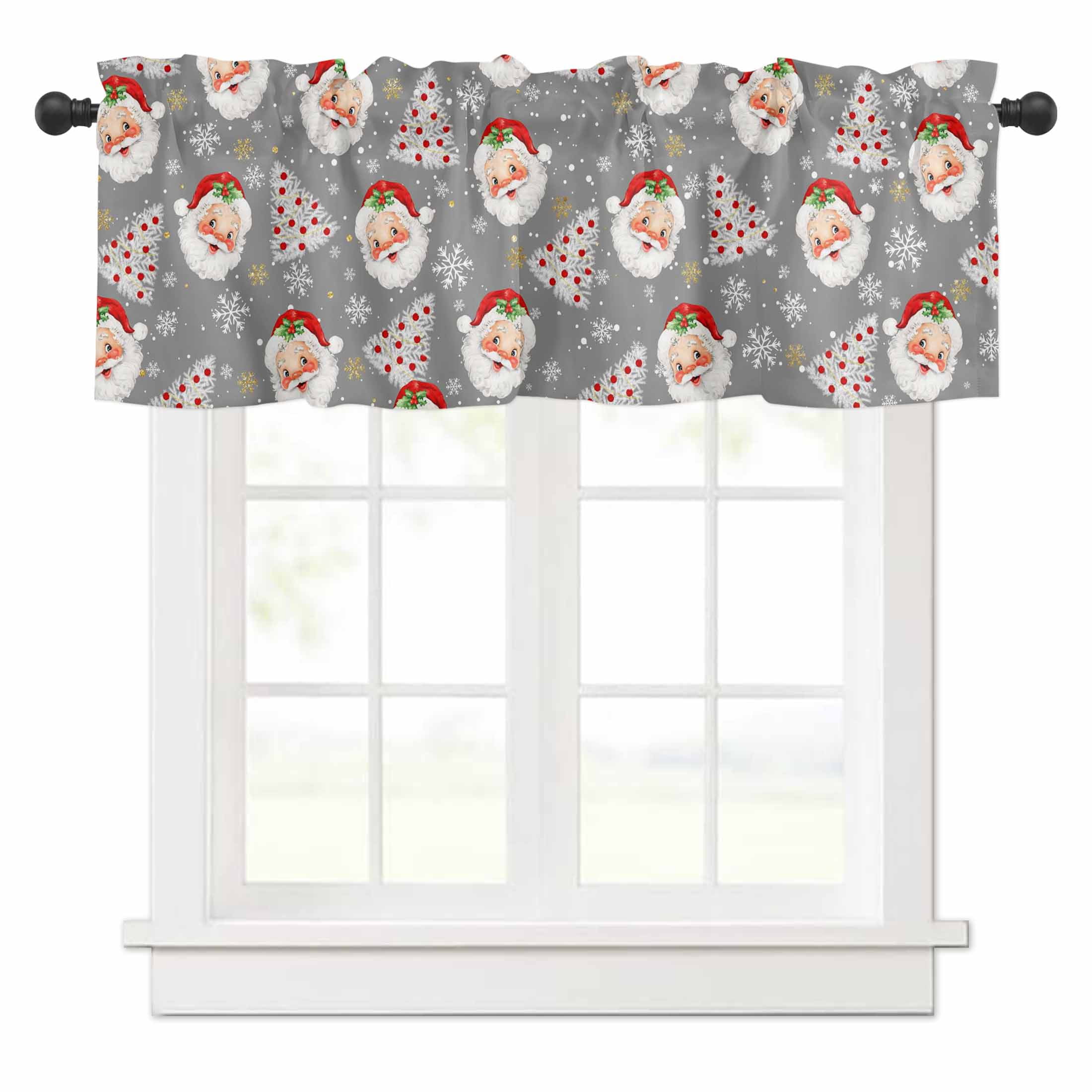 Christmas Santa Claus Valances for Windows Christmas Tree Snowflakes ...