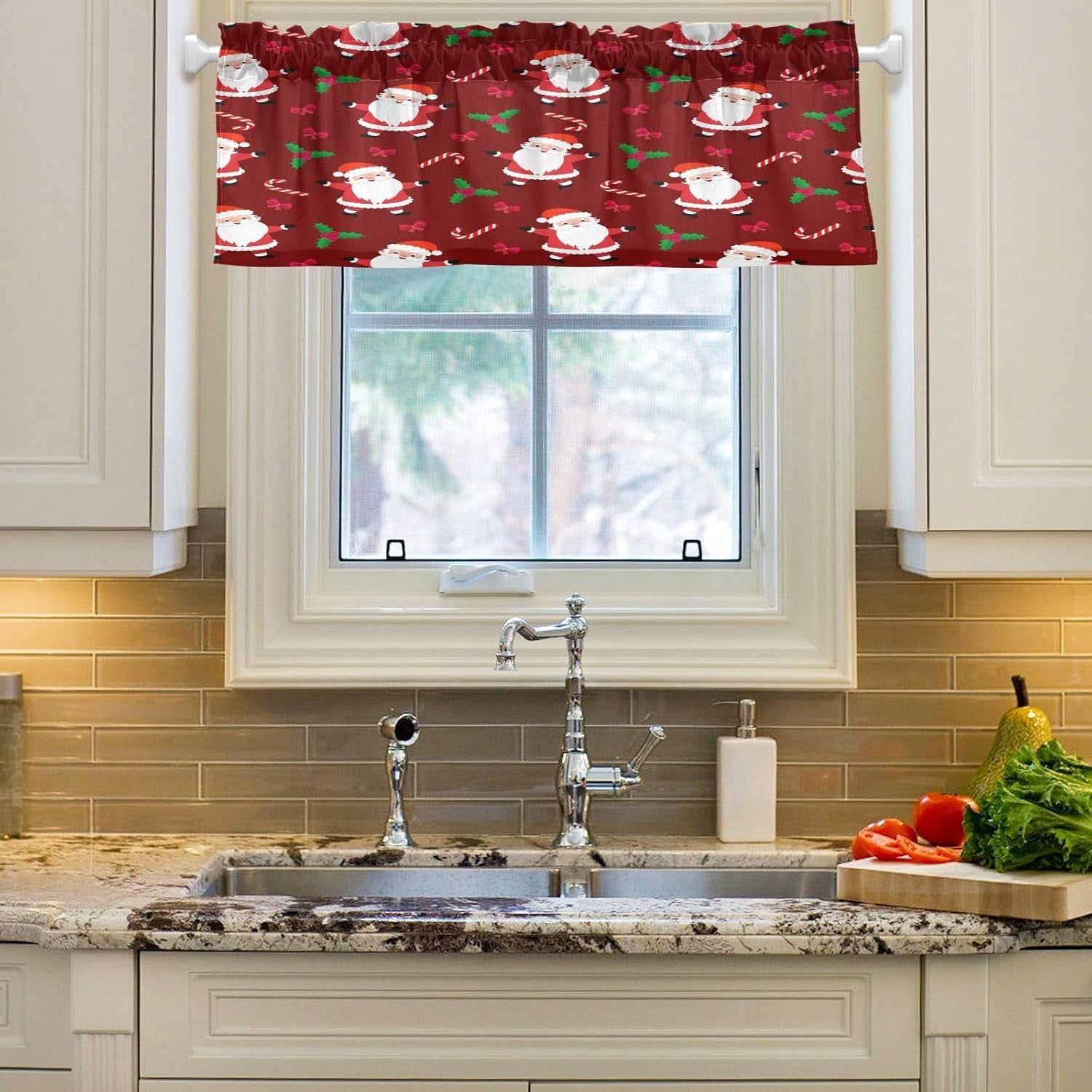 Christmas Santa Claus Valances for Windows, Xmas Valance 1 Panel Short ...