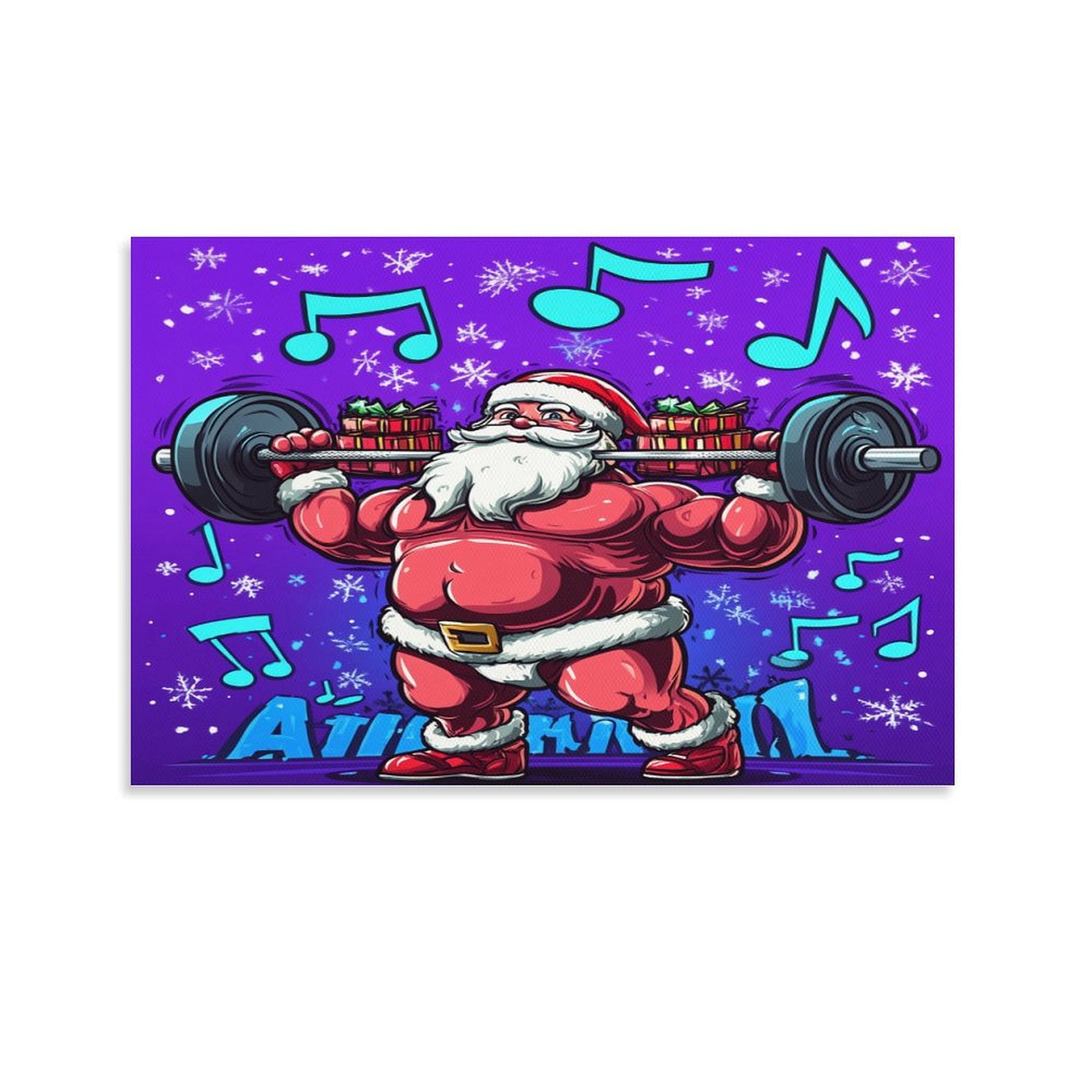 Christmas Santa Claus Weightlifting Canvas Pictures Wall Art 08x12inch ...