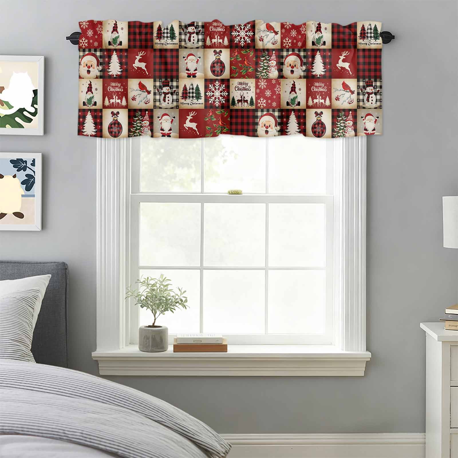 Christmas Santa Claus Xmas Tree Valances for Windows,Rod Pocket Valance ...