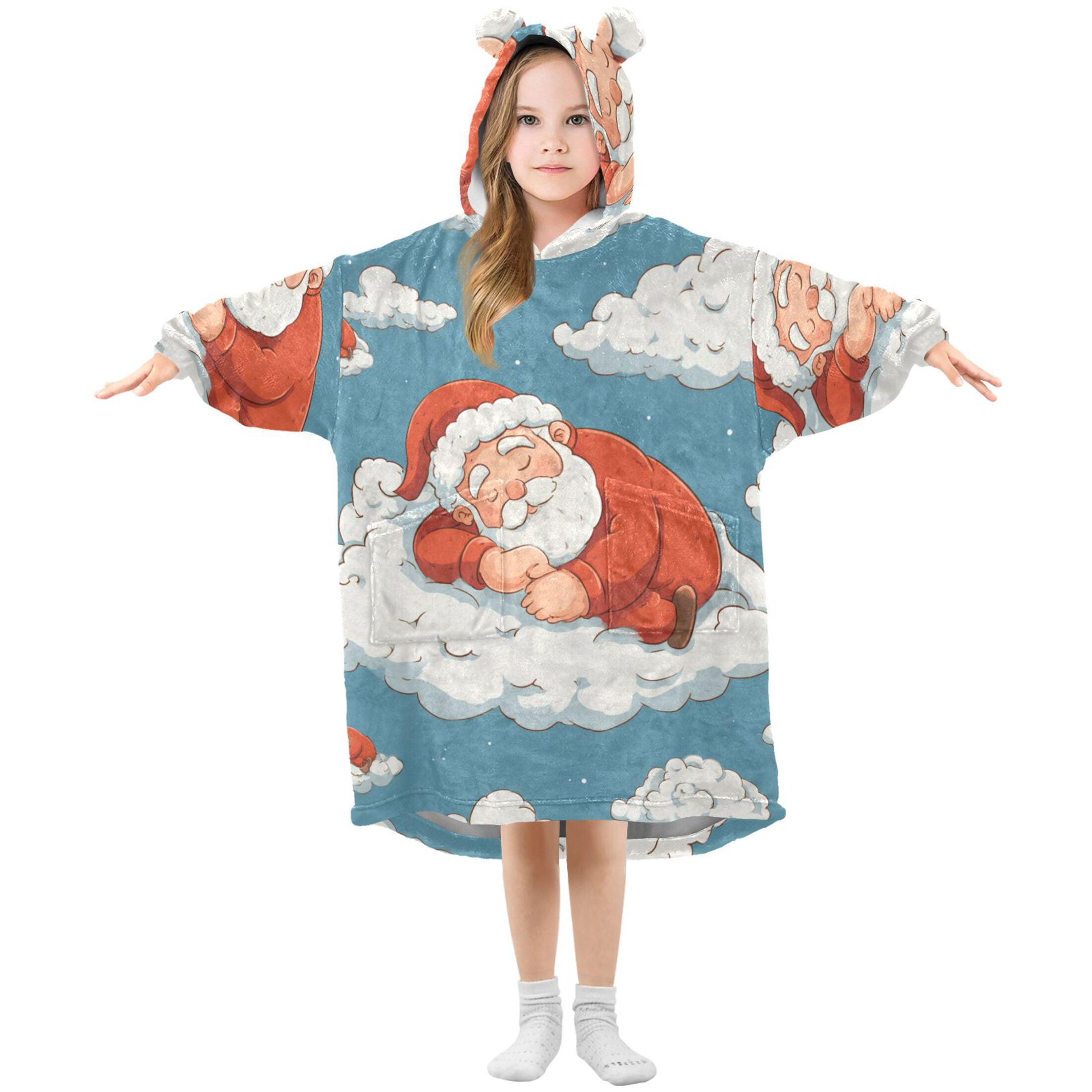 Christmas Santa Claus on Clouds Flannel Wearable Blankets Hooded Design ...