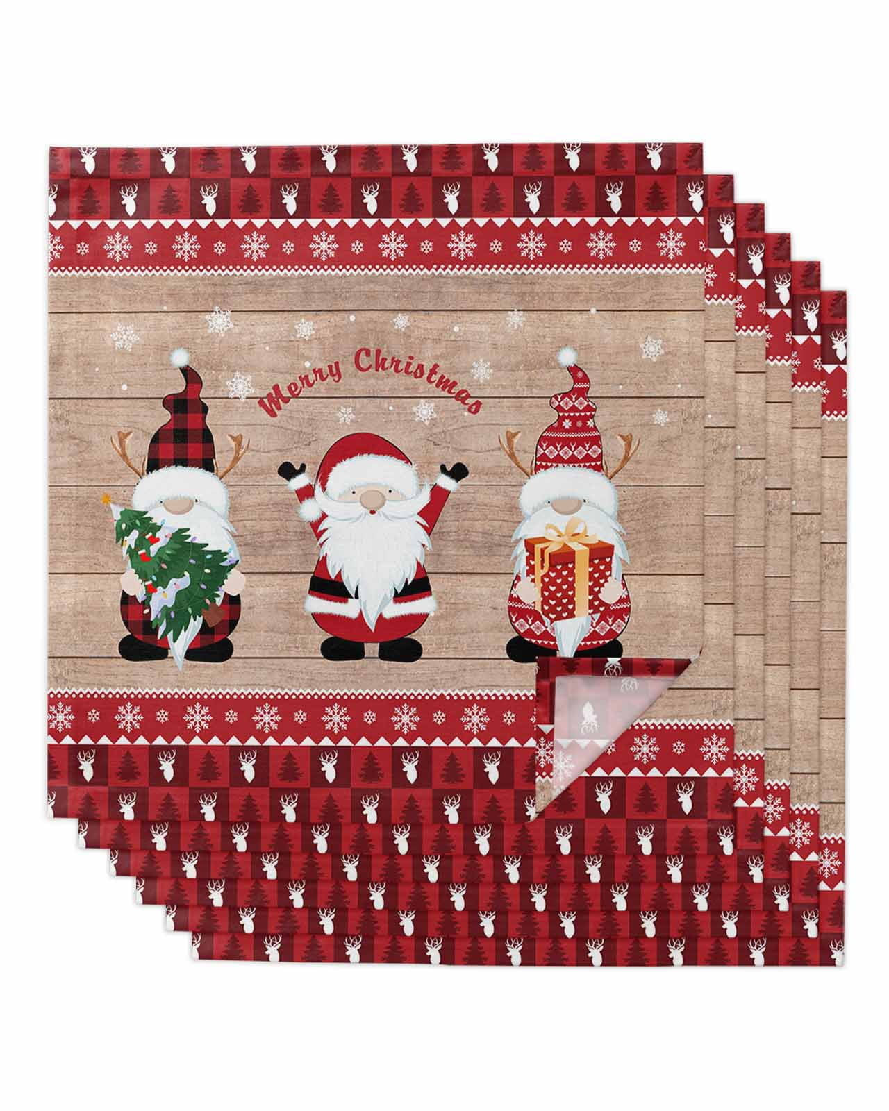 Christmas Santa Cloth Napkins Set of 6 Reusable Dinner Napkins, Xmas ...
