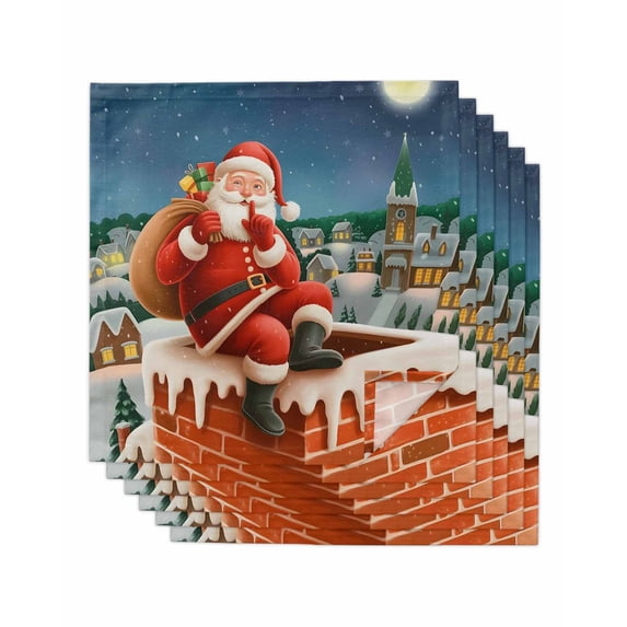 Christmas Santa Cloth Napkins Set of 6 Reusable Dinner Napkins, Xmas ...