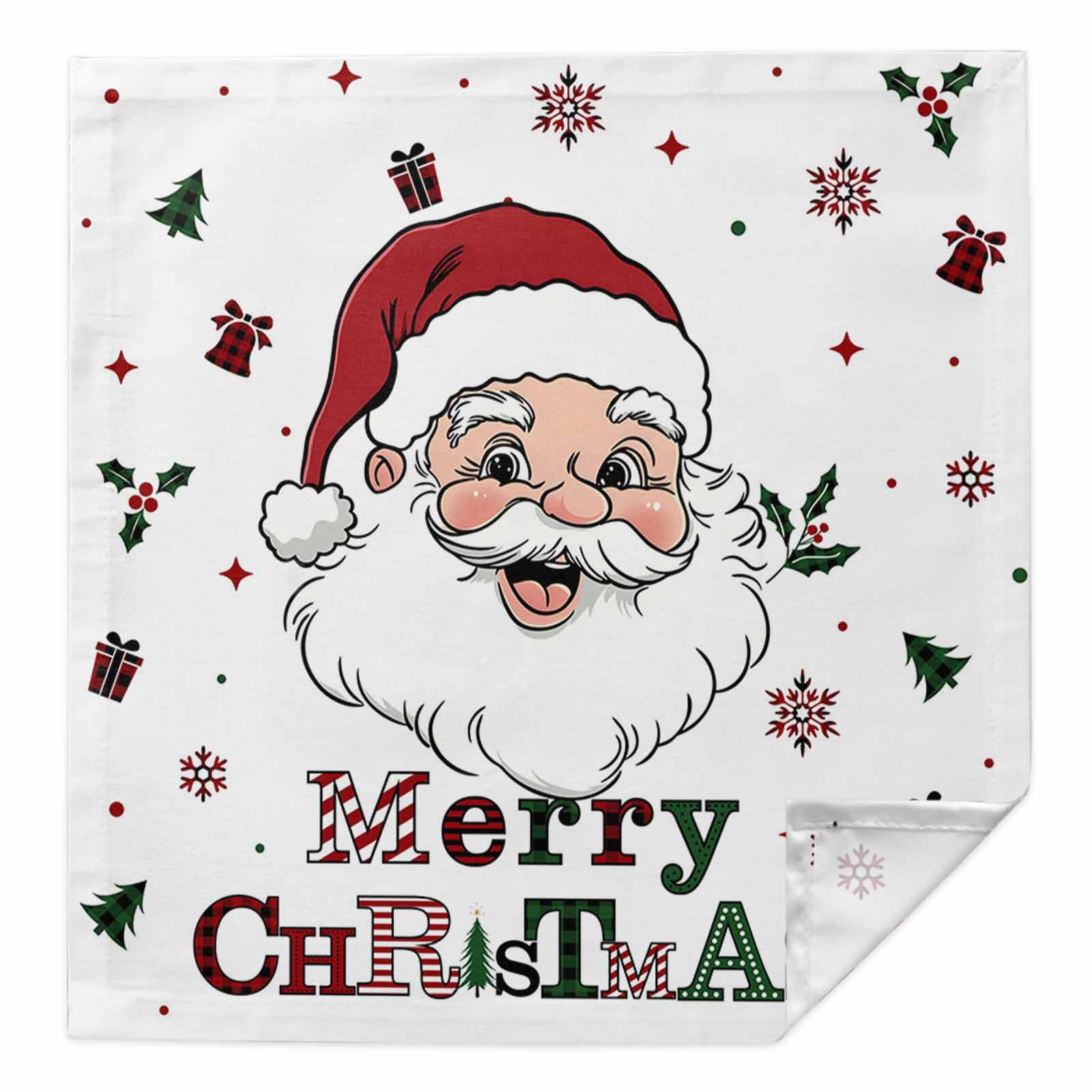 Christmas Santa Cloth Napkins Washable Set of 1, Winter Xmas Snowflakes ...