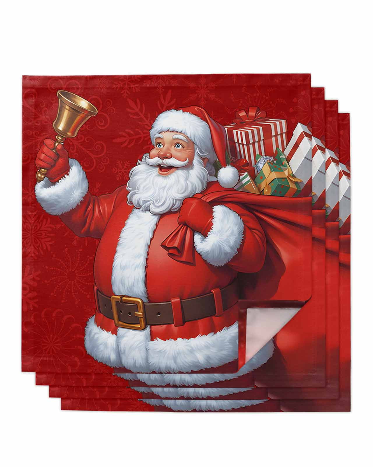 Christmas Santa Cloth Napkins Washable Set of 4, Red Xmas Santa Claus ...