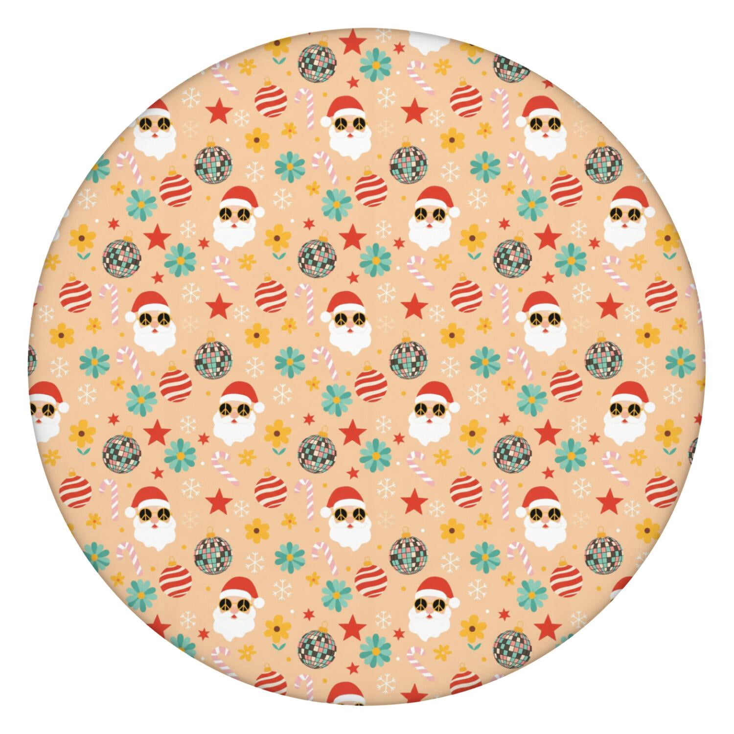 Christmas Santa Disco Ball Peach Pattern Round Elastic Tablecloth, 45 ...