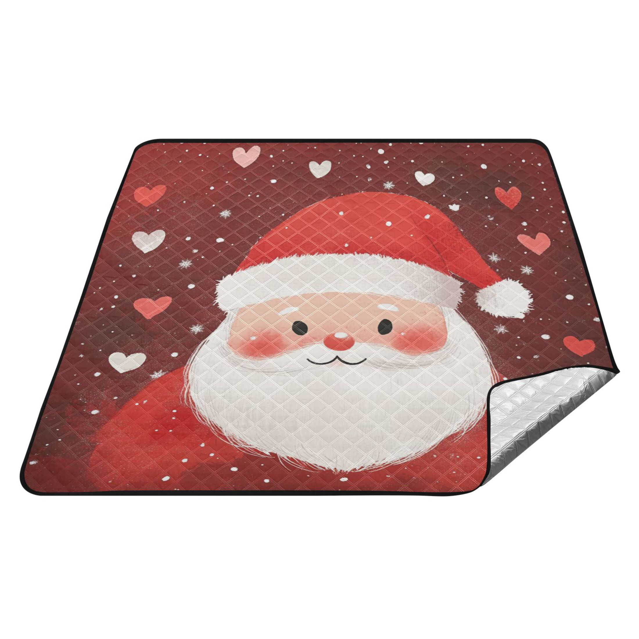 Christmas Santa Doodle Hearts Camping Mat Picnic Blanket Waterproof ...