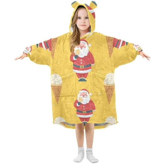 Christmas Santa Eating Ice Cream Flannel Wearable Blankets Hooded ...