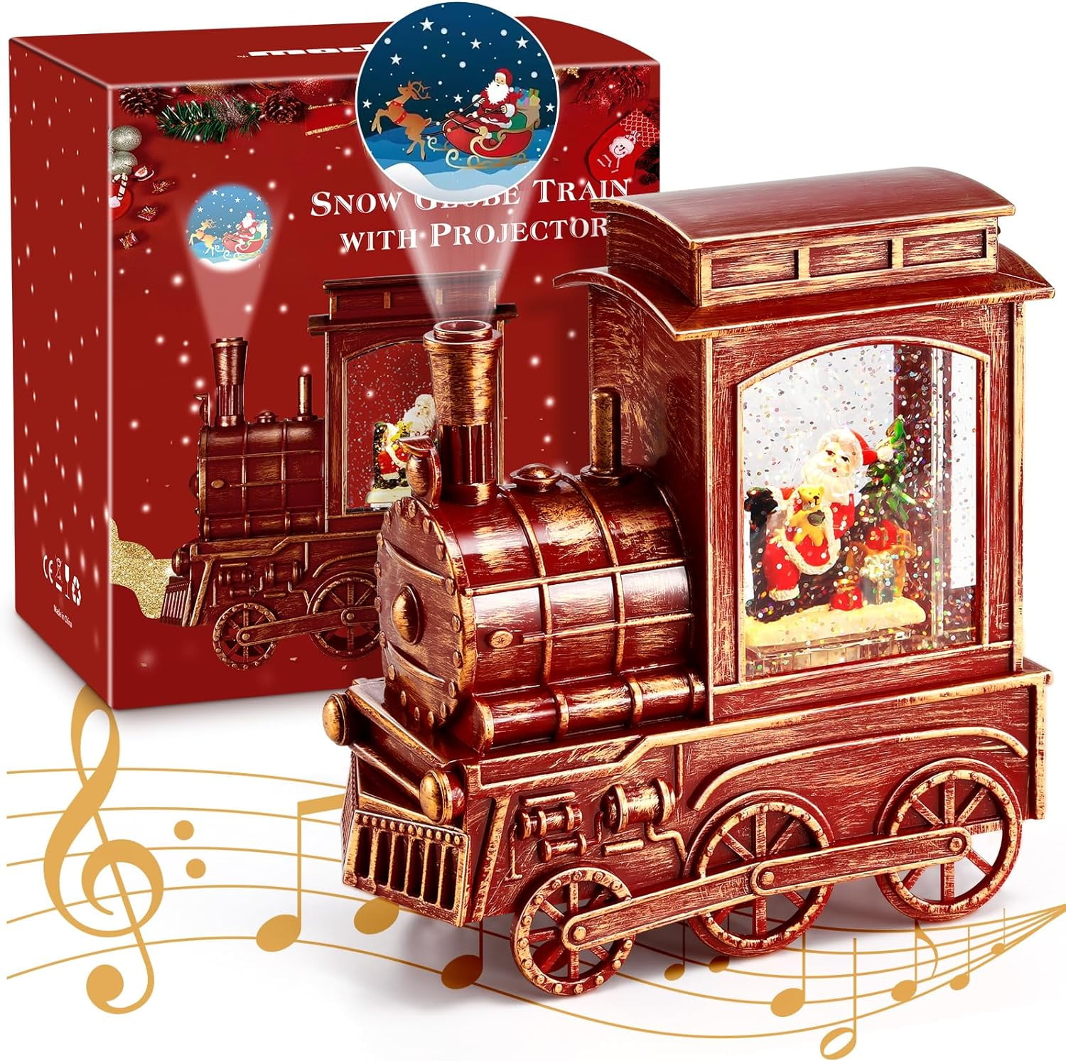Christmas Santa Globe Lantern Train with Santa Sleigh Projection, Water ...