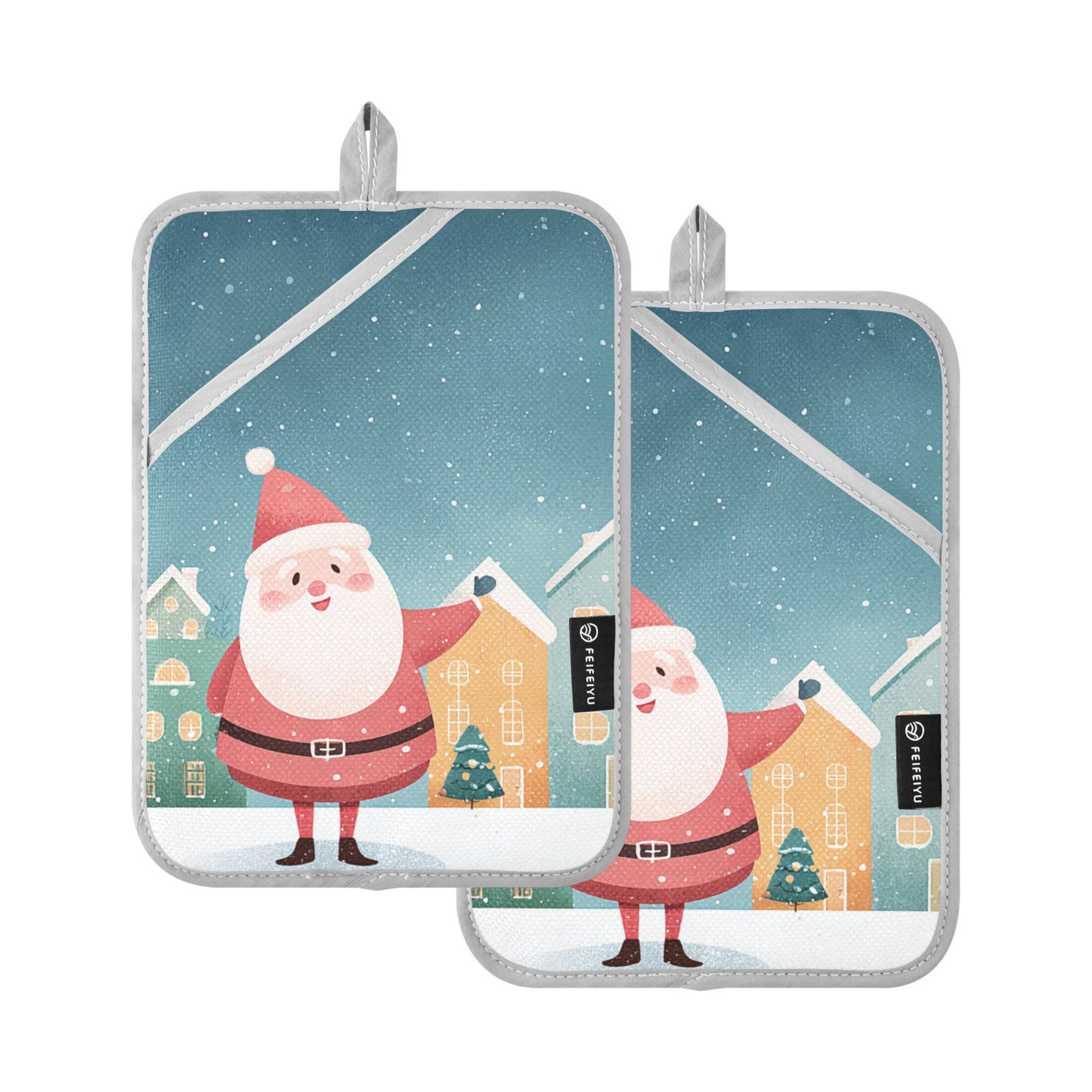 Christmas Santa Greeting To Small Town Potholders Heat Resistant Pot ...