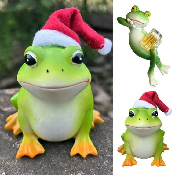 Christmas Santa Hat Frog Statue Indoor Outdoor Garden Frog Resin ...