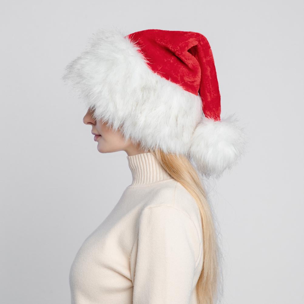 Christmas Santa Hat Red Fluffy Hats for Adults Men Women Warm Ski Hat ...