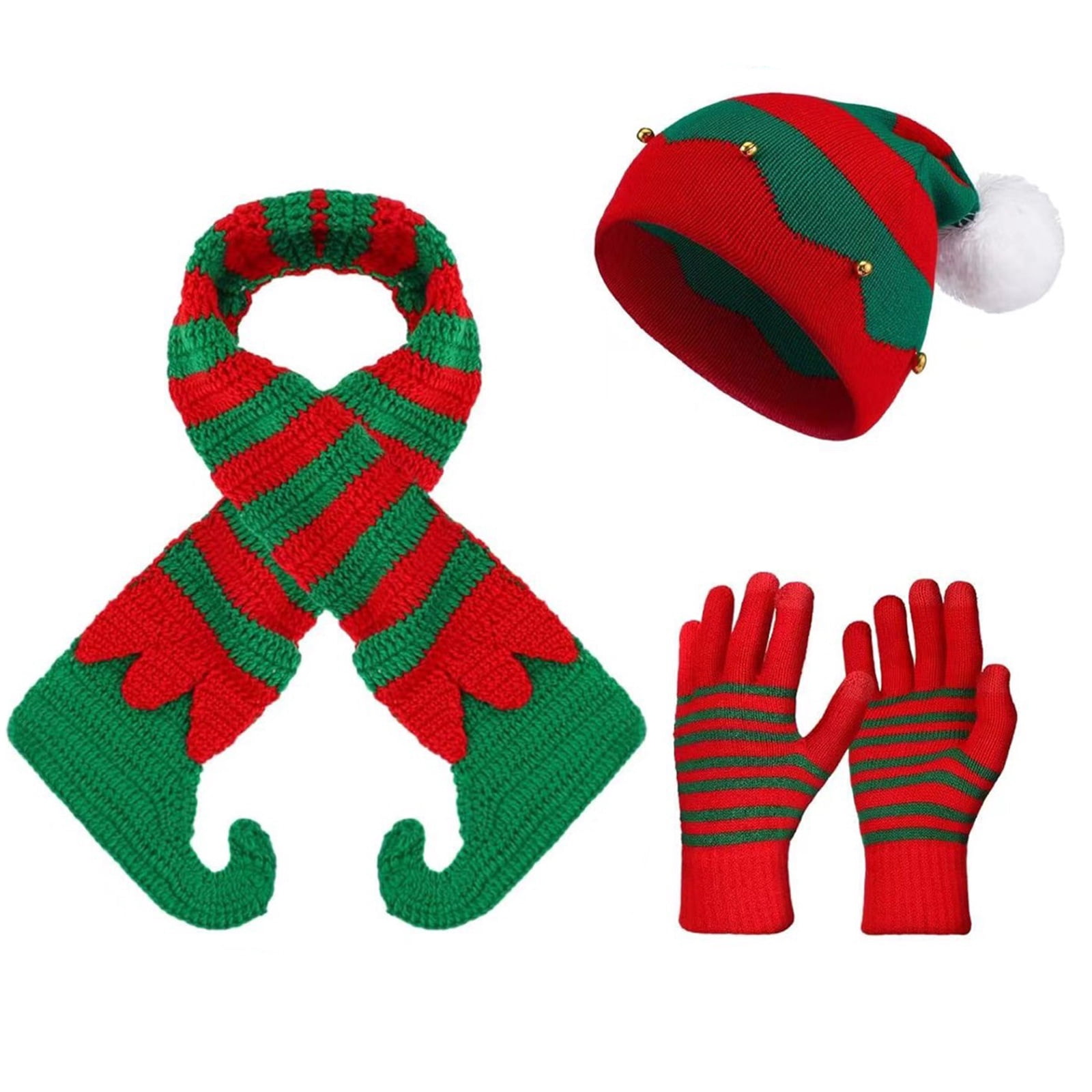 Christmas Santa Hat Scarf Gloves Set Festival Props Santa Caps Holiday ...