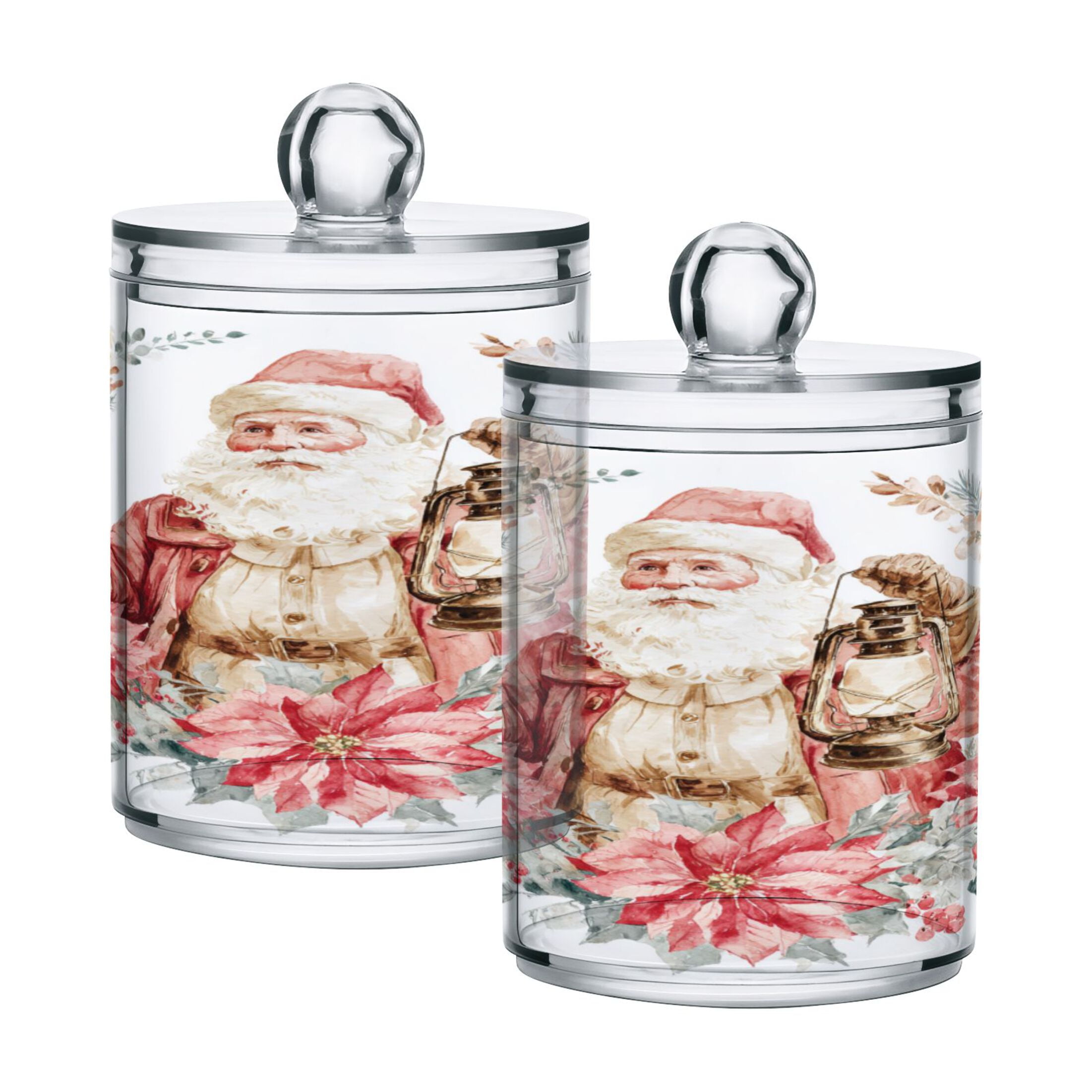 Christmas Santa Holds Light Wreath Translucent Plastic Cans Storage ...