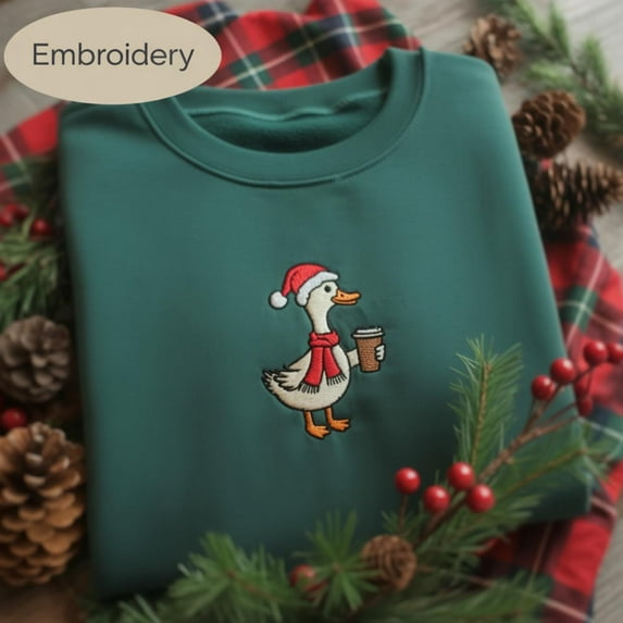 Christmas Santa Iced Coffee Goose Embroidered Shirt, Christmas Goose ...