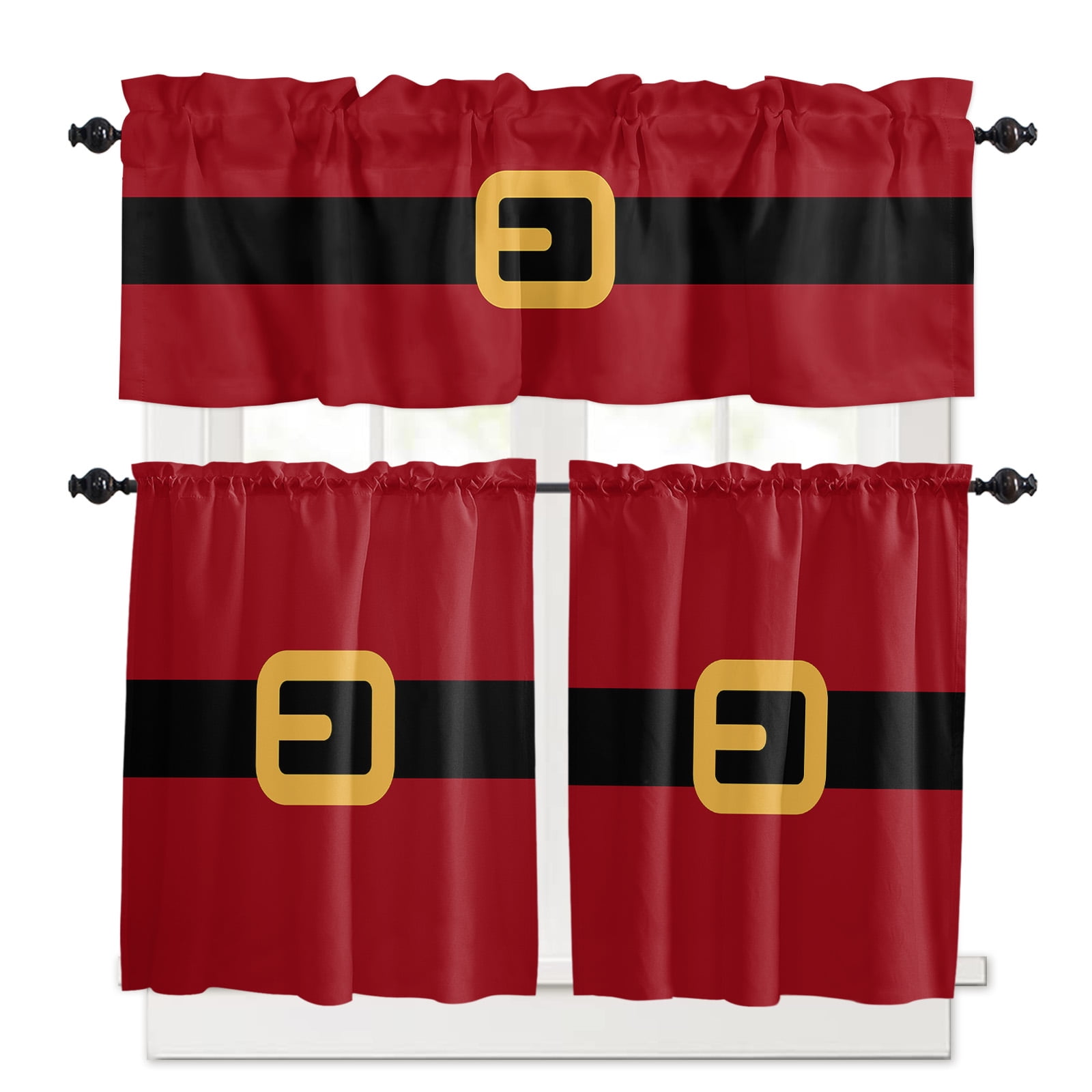 Christmas Santa Kitchen Curtains and Valances Set, 3 Piece Kitchen ...