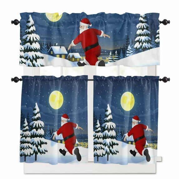 Christmas Santa Kitchen Curtains Valances and Tiers Set of 3 Xmas Tree ...