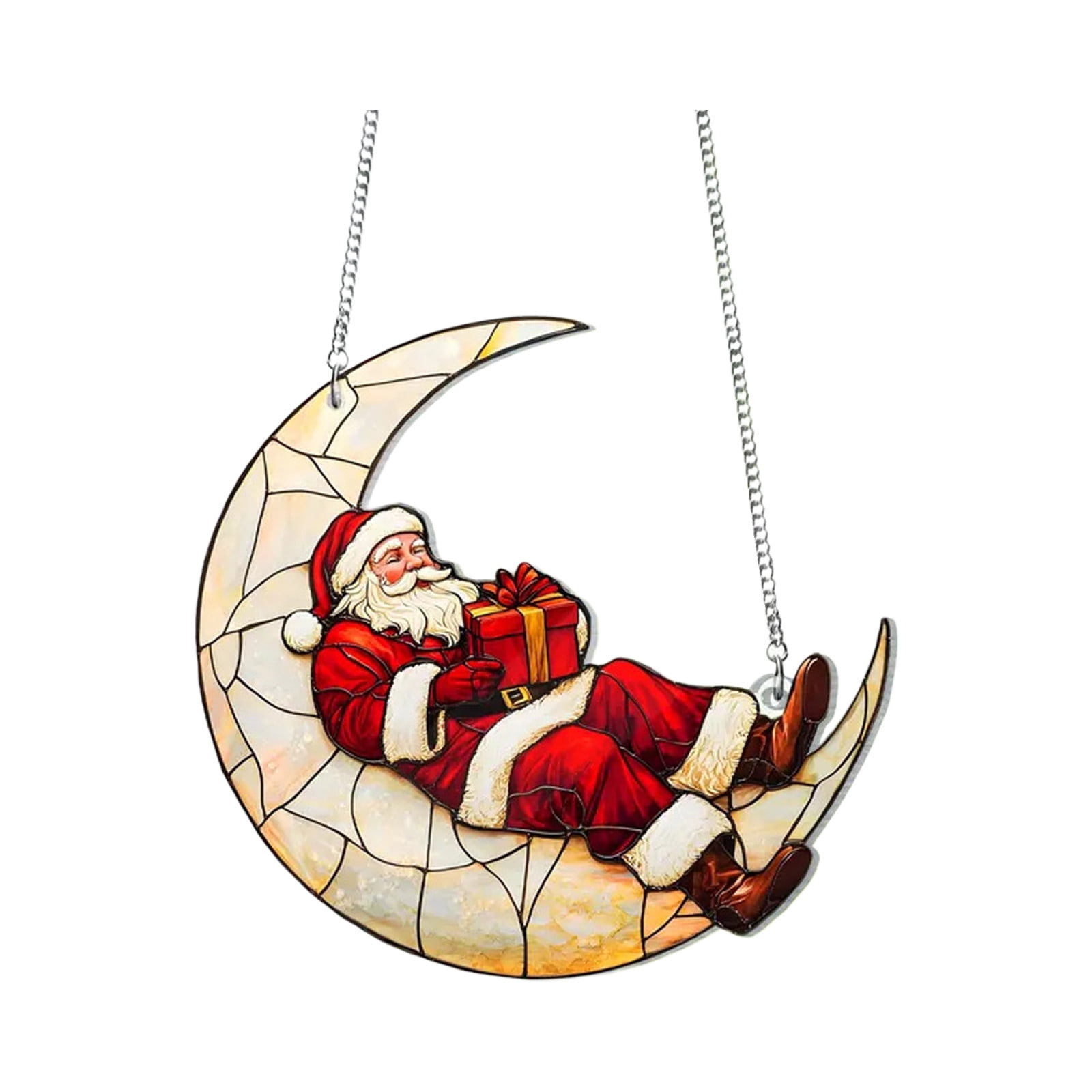 Christmas Santa On The Moon Decorations For Windows Cute Xmas Hanging ...