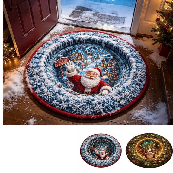 Christmas Santa Optical Illusion Round Floor Rug 24in, 3D Vortex Design ...