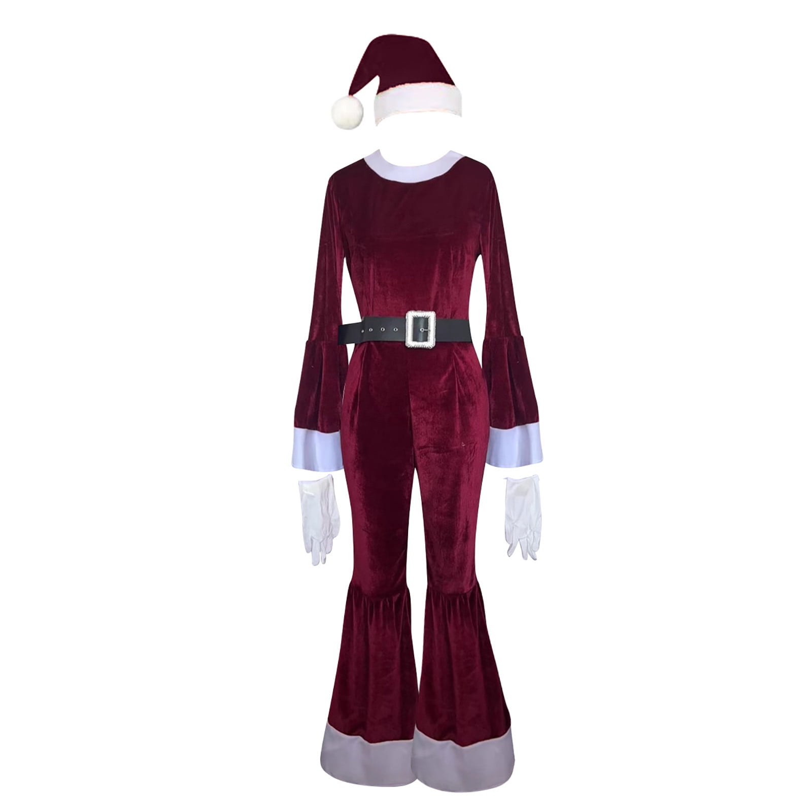 Christmas Santa Outfits for Women Long Sleeve Jumpsuit with Hat Formal ...
