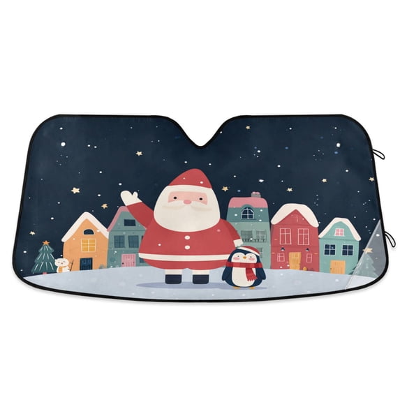 Christmas Santa Penguins in Small Town Windshield Sun Shade Automobile ...