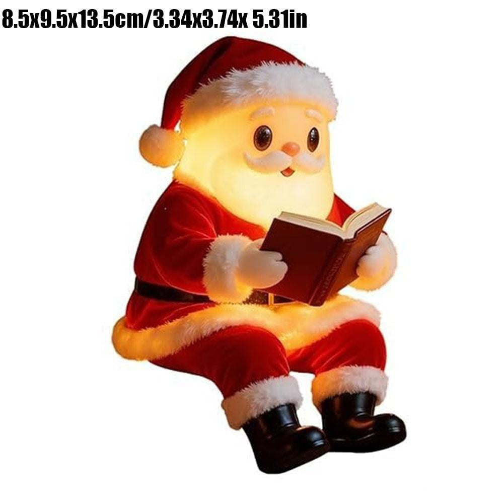 Christmas Santa Reading Book Night Light, Handcrafted Santa Christmas ...