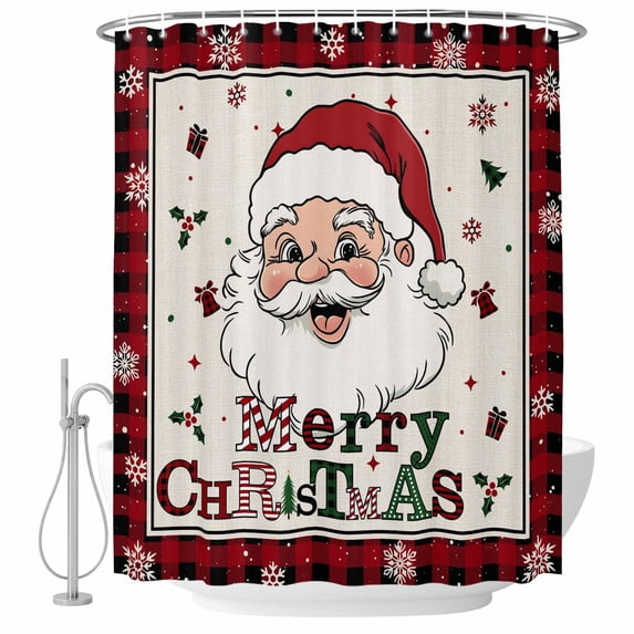 Christmas Santa Shower Curtain Set - 48" x 72" Washable Bathtub Curtain ...