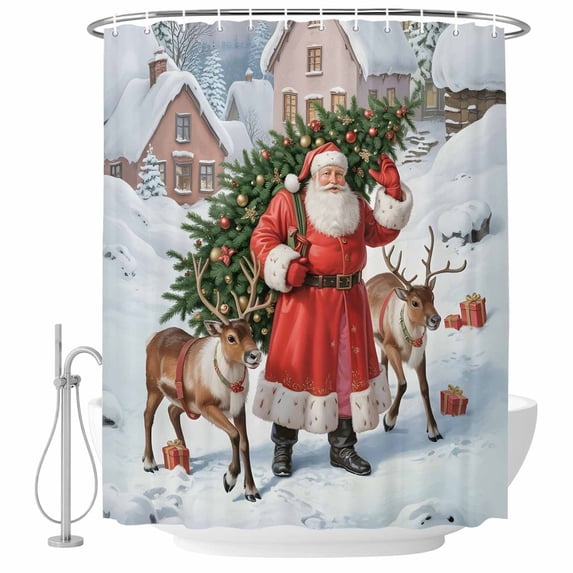 Christmas Santa Shower Curtain Set - Standard 72" x 72" Washable ...