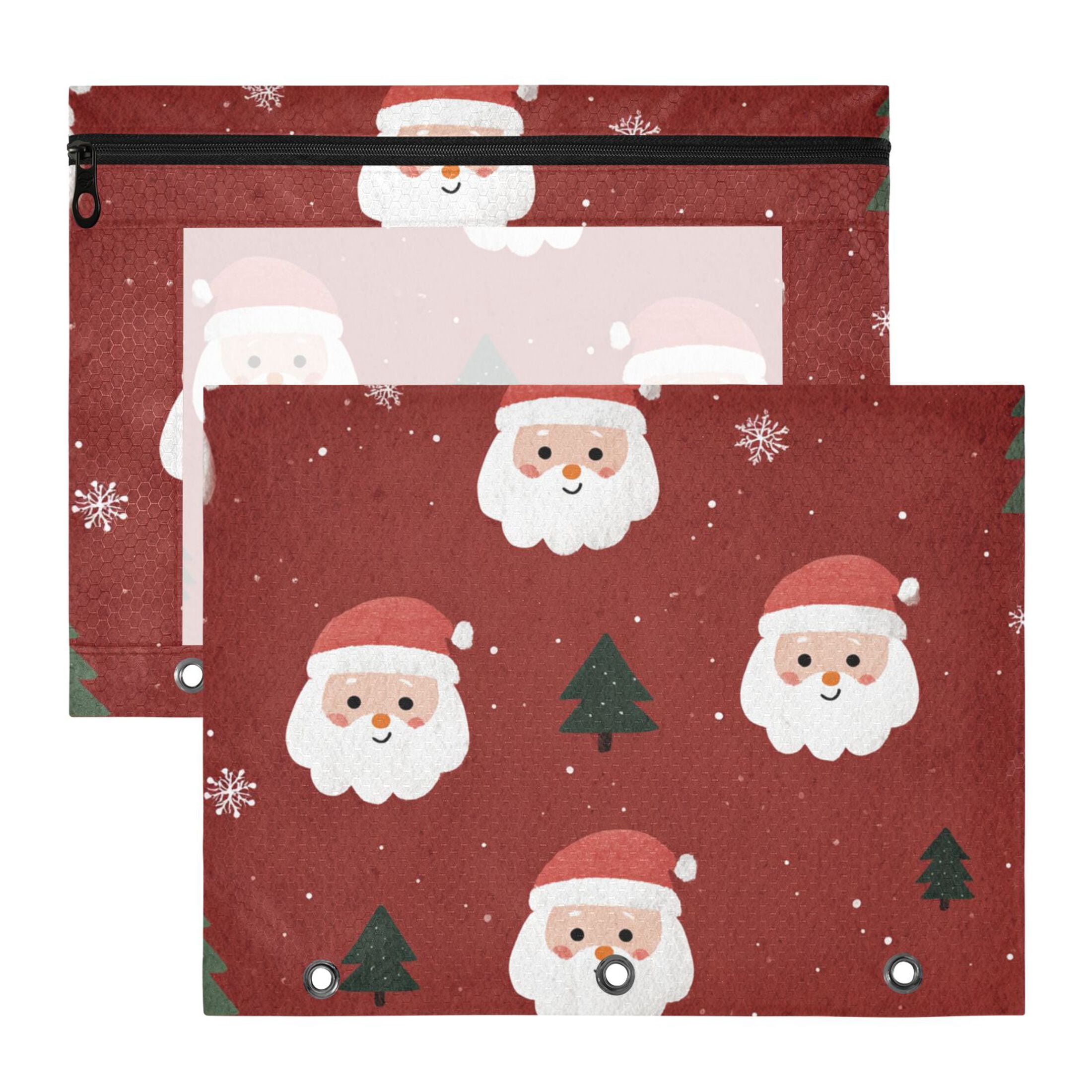 Christmas Santa Snowflakes Trees 3-Ring Binder Pocket with Zipper ...