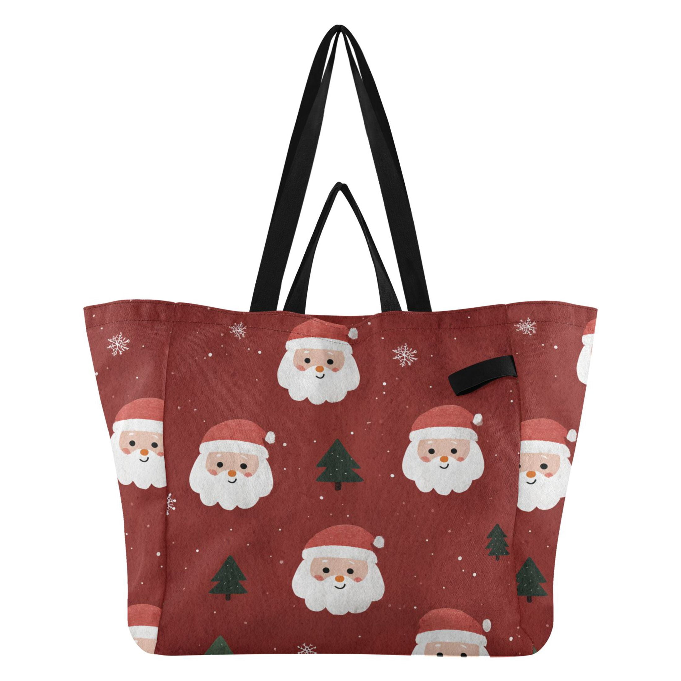 Christmas Santa Snowflakes Trees Foldable Canvas Tote Bags Reusable ...