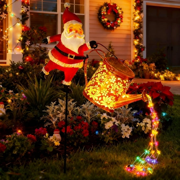 Christmas Santa Solar Kettle Lights, Waterproof Metal Garden Decor ...