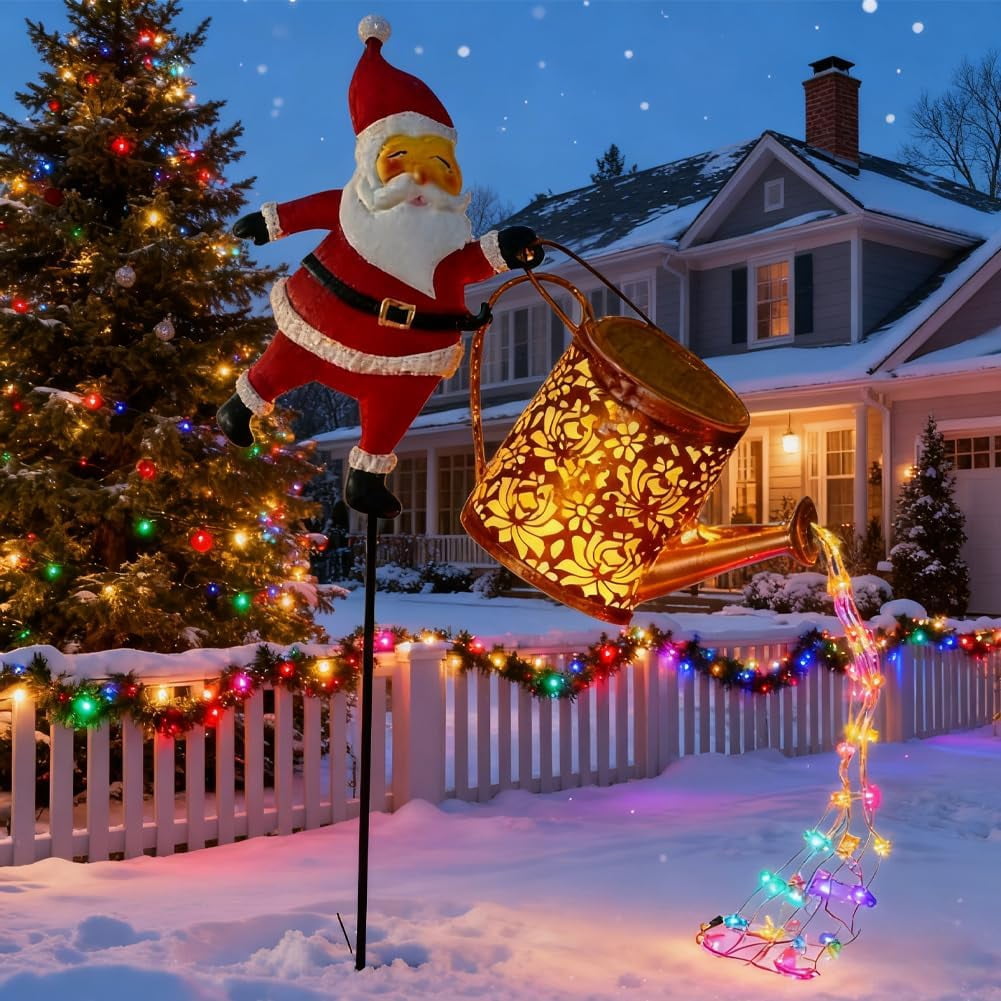 Christmas Santa Solar Kettle Warm Lights Garden Lawn Decorative Lights ...