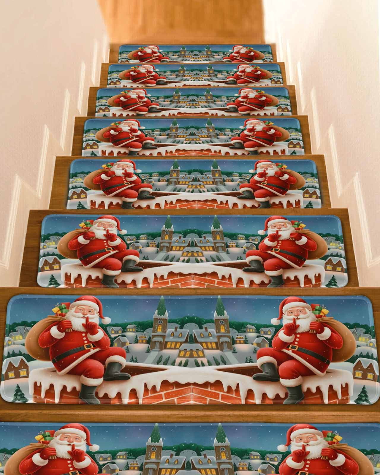 Christmas Santa Stair Treads for Wooden Steps Indoor Runner Rug Carpet ...