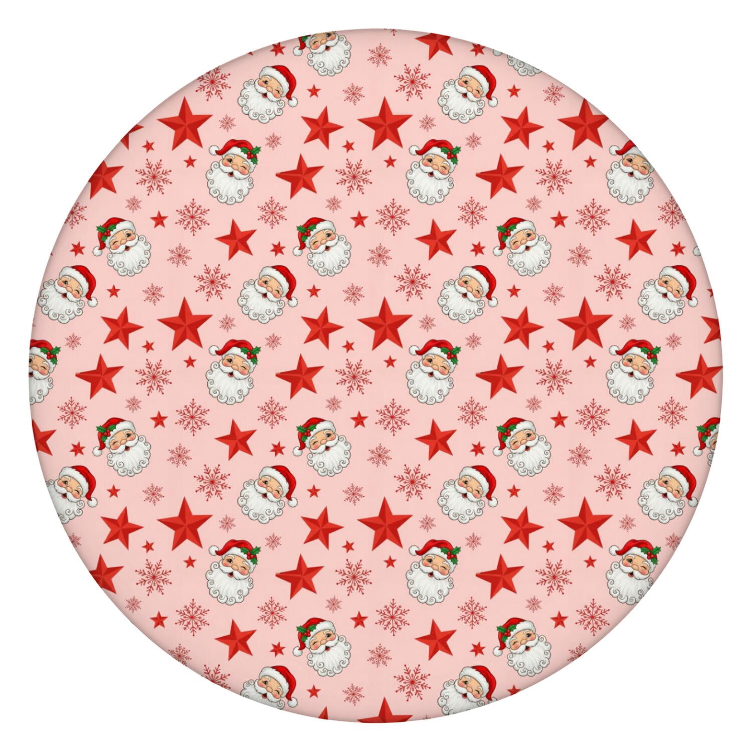 Christmas Santa Star Snowflake Pink Pattern Round Elastic Tablecloth ...